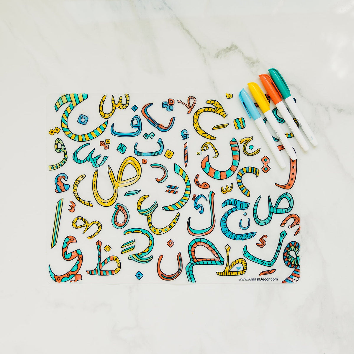Washable Arabic Alphabet Coloring Silicone Placemat – Amasi Decor